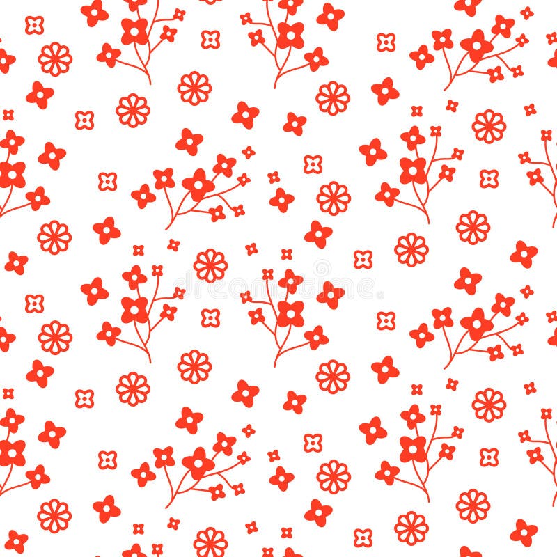 Tiny Red Color Floral Seamless Simple Vector Pattern. Stock Vector ...