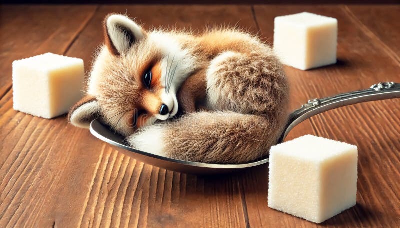 Tiny Red Fox Sleeping Peacefully on a Metal Spoon Stock Illustration ...