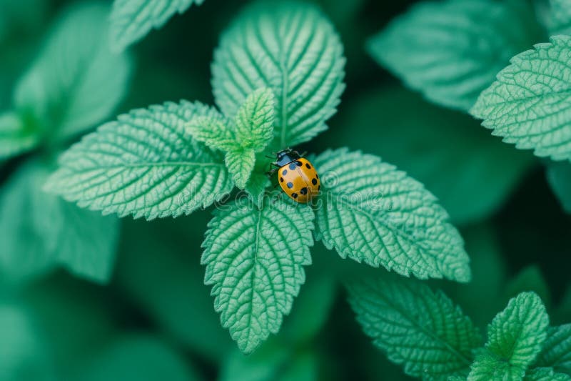 Tiny Red Ladybug Crawling on Fresh Green Foliage Sharp Macro Capturing ...