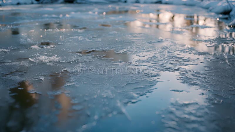 The Tiny Ridges and Cracks in a Frozen Pond Highlighted by a Glossy ...