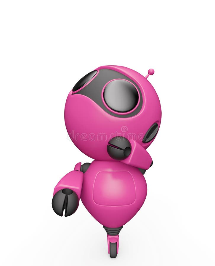 Tiny Robot is Looking Up in White Background with Copy Space Stock ...