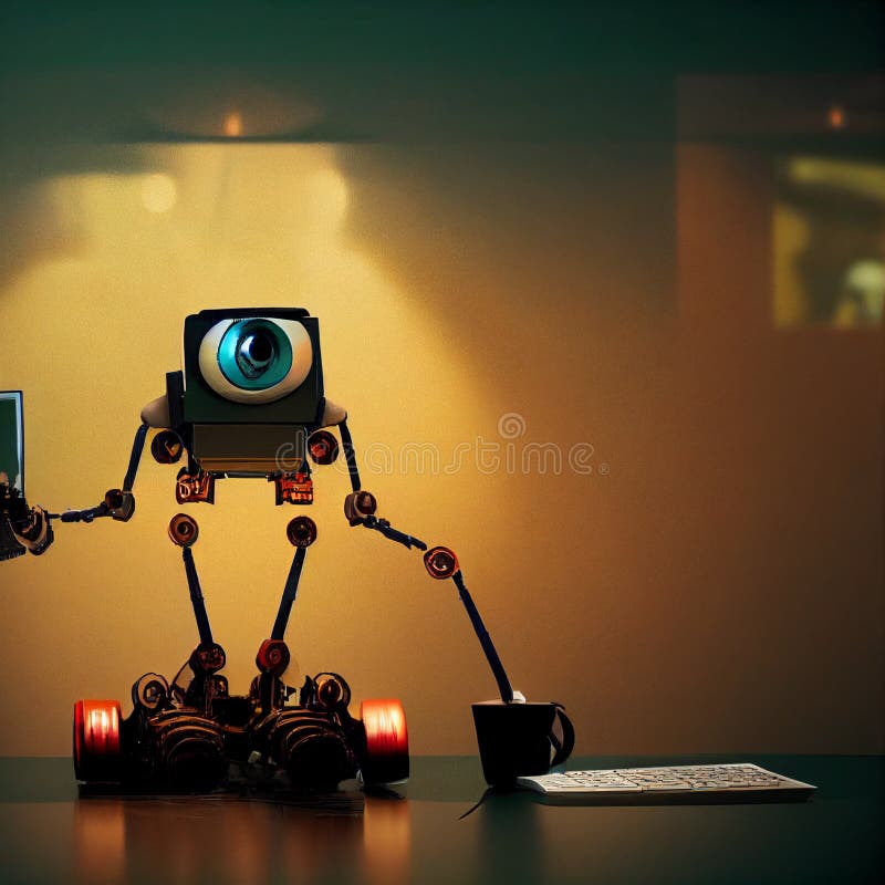 A tiny robot roaming alone stock illustration. Illustration of robotics ...