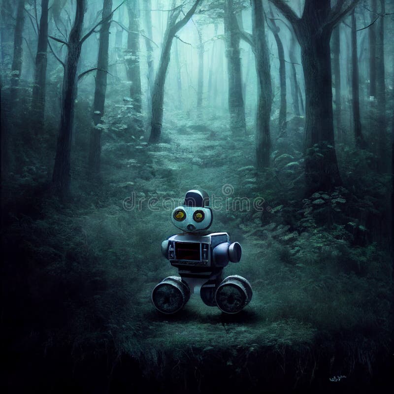 A tiny robot roaming alone stock illustration. Illustration of alone ...