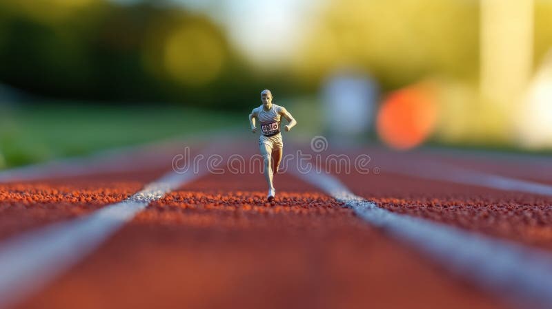 Tiny Runner on Track Competing in a Miniature Sports Event Stock ...