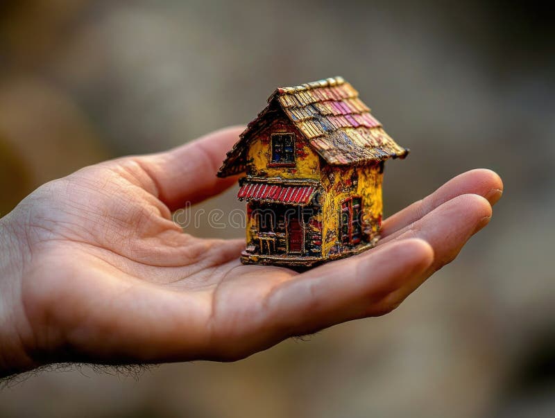 Tiny Rustic House Model Resting on Open Palm Outdoors Stock Photo ...