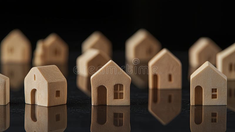 Tiny Sandstone Houses Beautifully Arranged on a Matte Black Surface for ...