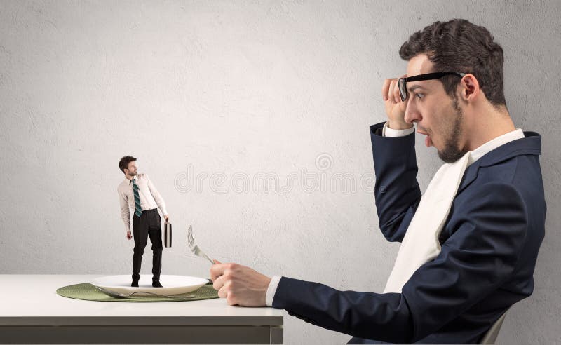 Small Scared Businessman almost Devoured Stock Photo - Image of leader ...