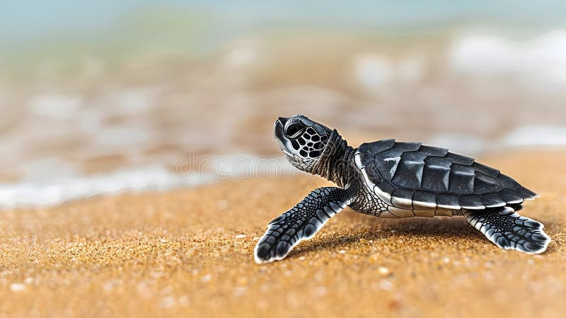 Tiny Sea Turtle Hatchling Making Its Way To the Ocean on Sandy Beach ...