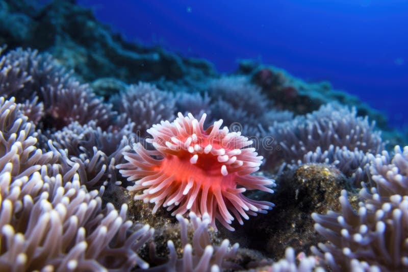 Tiny Shrimp Nestled Inside a Sea Anemone on Reef Surface Stock Image ...