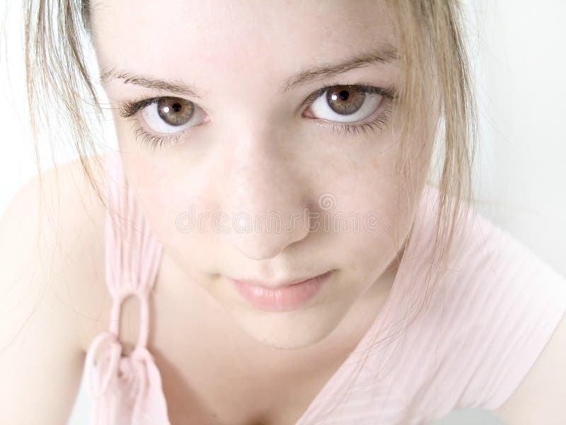 Tiny Smirk stock photo. Image of female, pink, shirt, contact - 21108