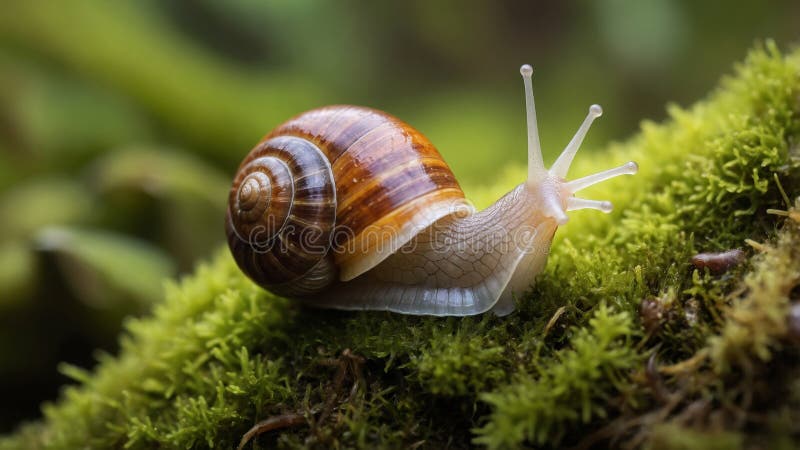 Close-Up of a Tiny Snail Shell on Moss Stock Illustration ...