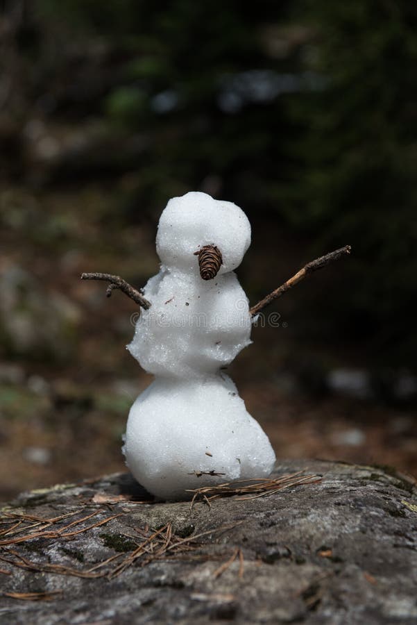Tiny Snowman in Snow. Copy Space. Text Winter in Snow Stock Image ...