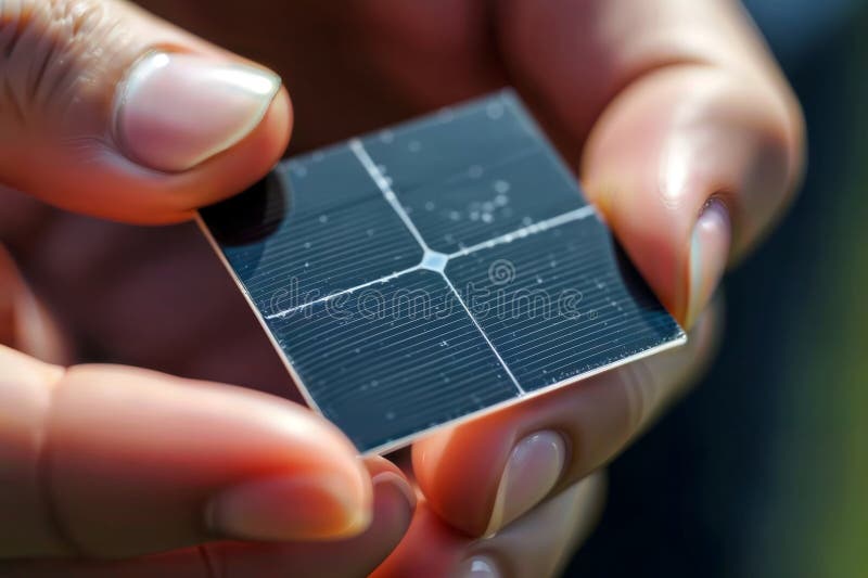 Tiny Solar Cell Held between Fingers in Close-Up, Generative Ai Stock ...