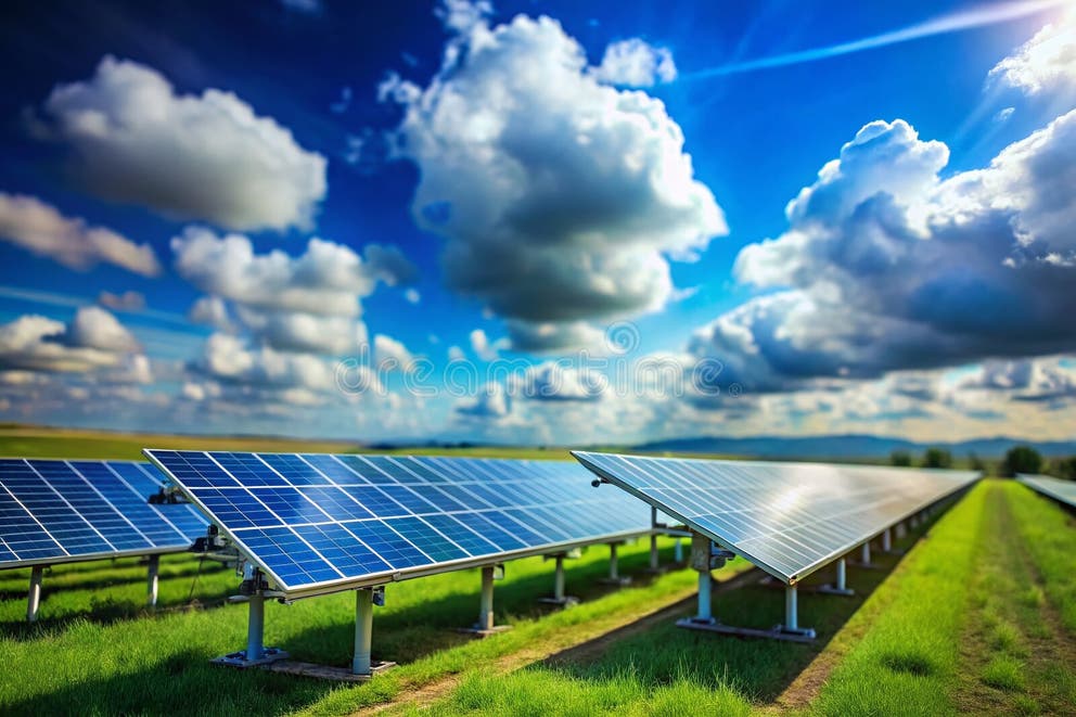 Tiny Solar Panels Capture Sunlight Against a Stunning Blue Sky and ...