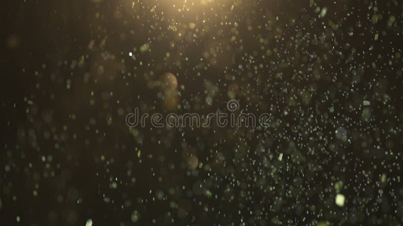 Many Sparkling Green Glitters Floating in Light on Black Empty ...