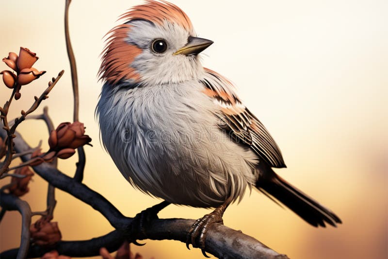 Tiny Sparrow Finds Solace Atop a Lofty Tree Branch Perch Stock Image ...