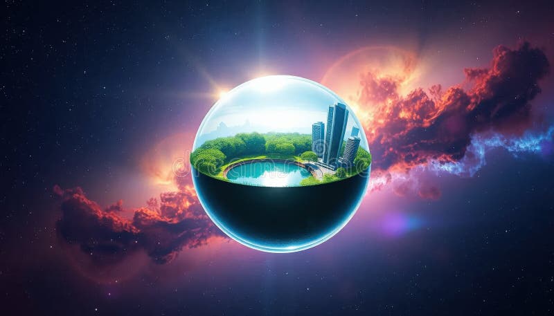 Tiny Spherical Planet Floating in Space, Featuring a Miniature ...