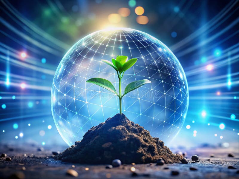 A Tiny Sprout Emerges on a Digital Planet a Minimalist Image ...