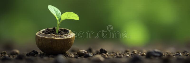 Tiny Sprout Emerging from a Cracked Nut Shell, Botany, Greenery Stock ...