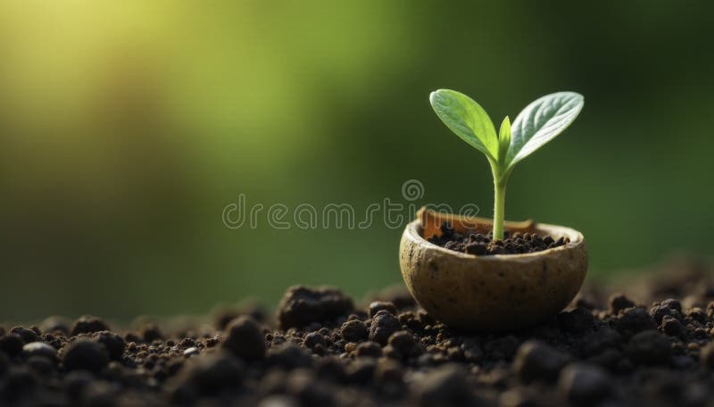 Tiny Sprout Emerging from a Cracked Nut Shell, Growth Cycle, Plant Life ...
