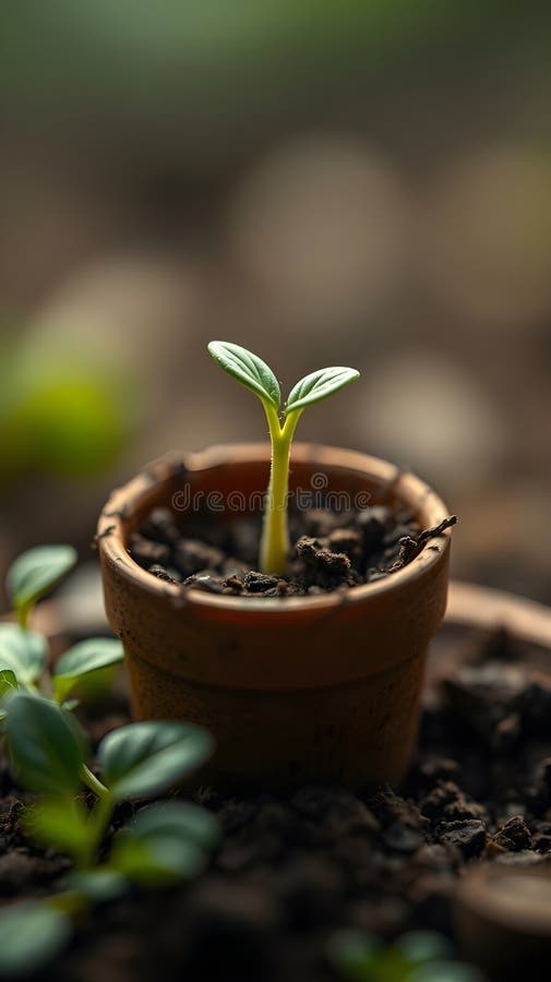 A Tiny Sprout Emerging from a Seed in a Pot Stock Illustration ...