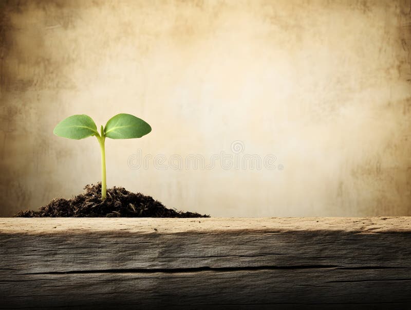 Tiny Sprout Emerging from Soil on Rustic Wood Good Resolution Stock ...
