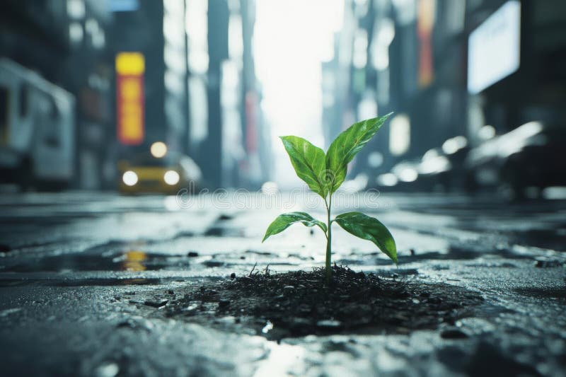 A Tiny Sprout of Hope in the Urban Jungle Stock Photo - Image of growth ...