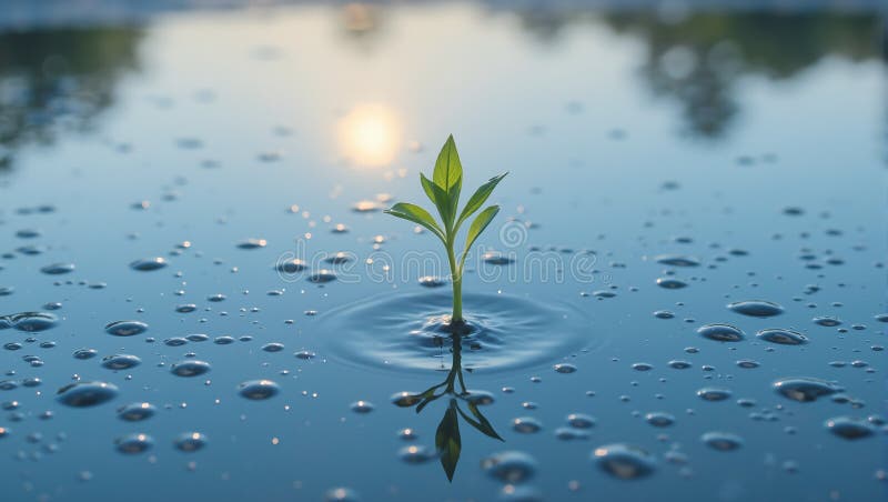 Tiny Sprout in Rain Puddle Under Blue Sky Stock Illustration ...