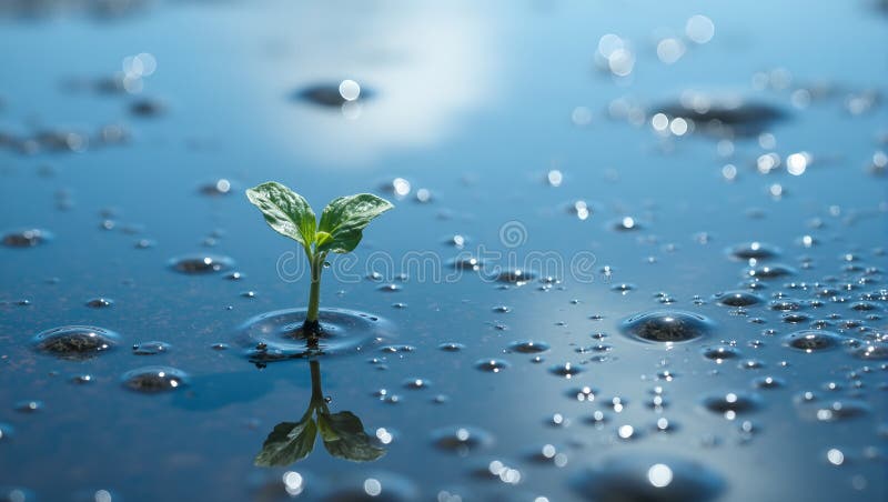 Tiny Sprout in Rain Puddle Under Blue Sky Stock Illustration ...