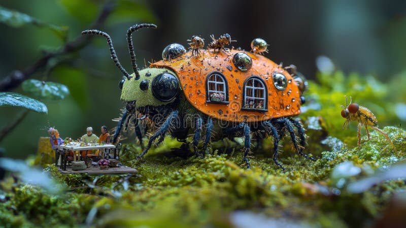 Tiny Steampunk Ladybug House in an Enchanted Forest Stock Photo - Image ...