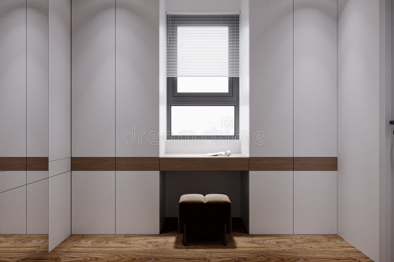 Tiny Study Room Interior with White Wall Cabinet, Daylight from Window ...