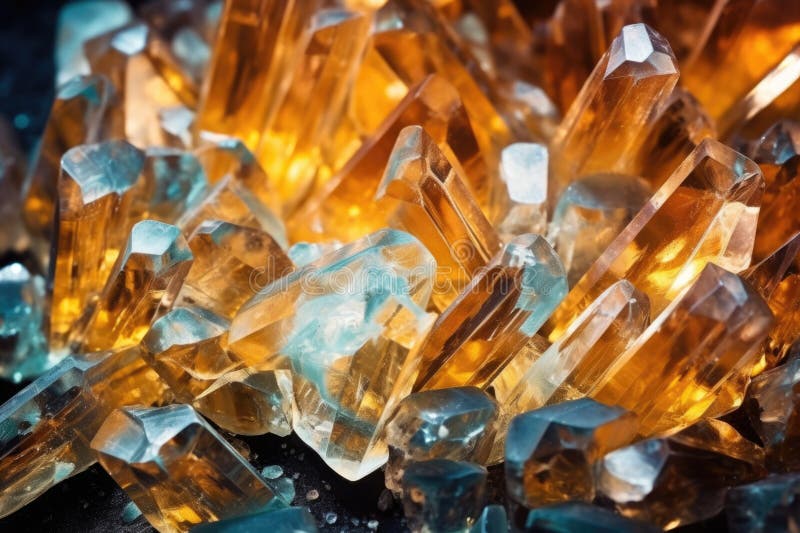 Tiny Topaz Crystals on a Rock Surface Reflecting Light Stock ...