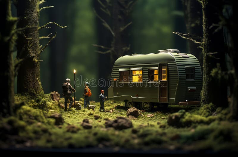 Tiny Trailer Parked in Forest Stock Illustration - Illustration of ...