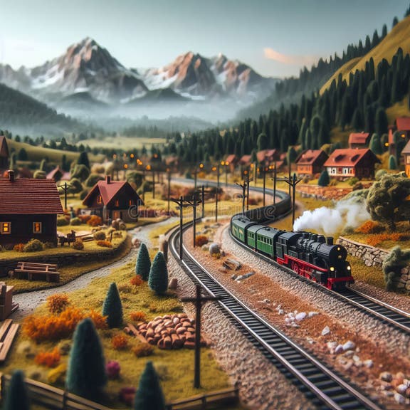 A Tiny Train Chugging Along Miniature Tracks through a Stock Illustration - Illustration of ...