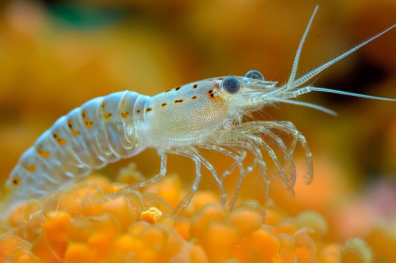 Tiny Transparent Shrimp Sitting on Soft Coral, Macro Underwater Close ...