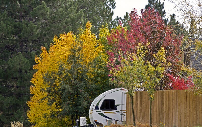 Tiny Travel Trailer in Autumn Colors Stock Image - Image of horizontal ...