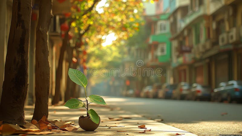 A Tiny Tree Begins To Grow Out of the Asphalt in this Image Stock Image ...