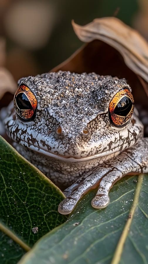 Tiny Tree Frog on Leaf, Vibrant Skin, Deep Eyes. Stock Illustration ...