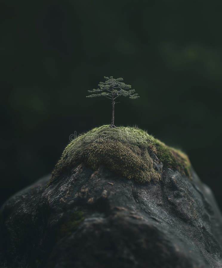 Tiny Tree Growing on Top of Moss Covered Rock, Showcasing Nature ...