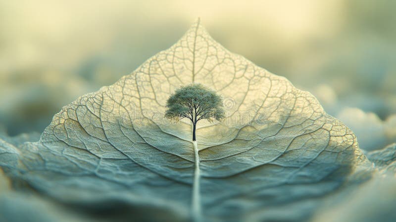 Tiny tree on a large leaf stock illustration. Illustration of macro ...