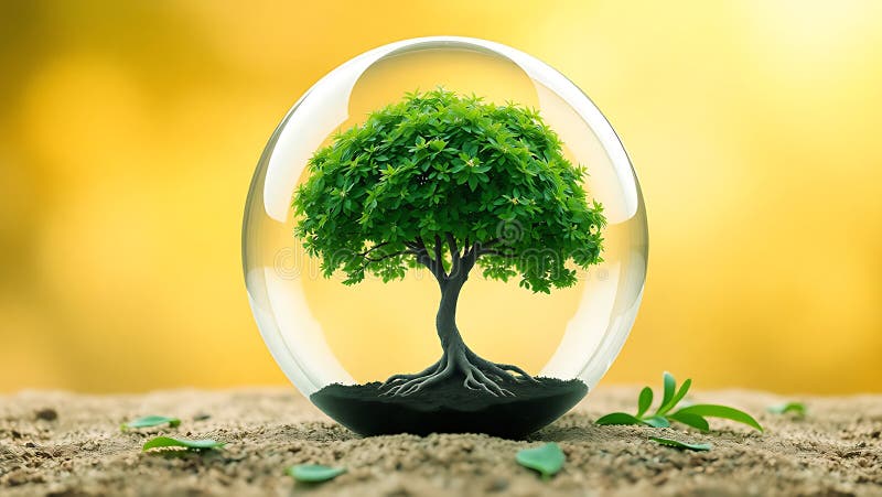 Tiny Tree Protected in a Crystal Sphere, Symbolizing Sustainability ...