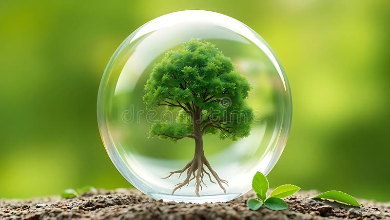 Tiny Tree Protected in a Crystal Sphere, Symbolizing Sustainability ...