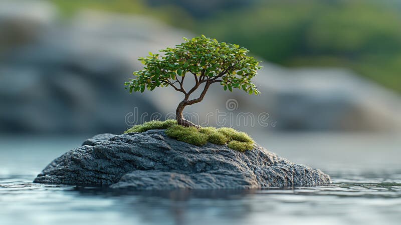 Tiny Tree Rock Water Serene Nature Scene Stock Photos - Free & Royalty ...