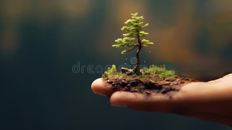 A Tiny Tree Sitting on the Tip of the Finger, Macro Shot, Miniaturecore ...