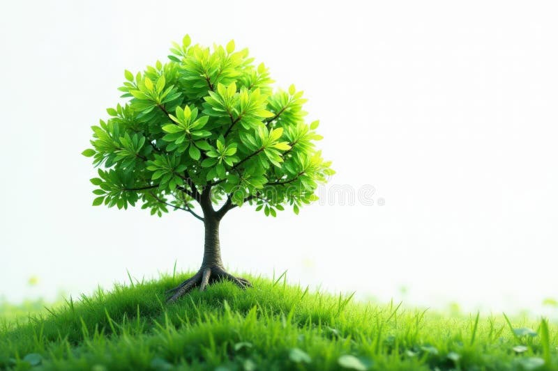 Tiny Tree, Vibrant Green Foliage, Pure White Background, Leaves ...