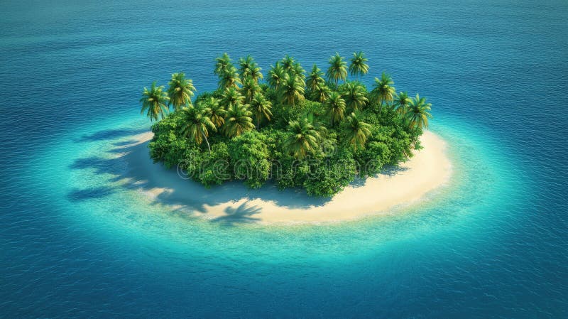 Tiny Tropical Island Surrounded by Turquoise Ocean Stock Illustration ...