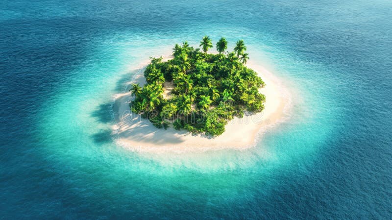 Tiny Tropical Island Surrounded by Turquoise Ocean Stock Illustration ...
