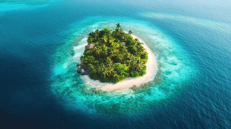 Tiny Tropical Island Surrounded by Turquoise Ocean Stock Illustration ...