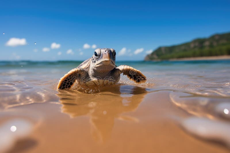 Tiny Turtle Approaching the Ocean for the First Time Stock Image ...