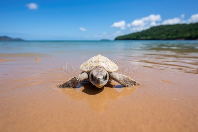Tiny Turtle Approaching the Ocean for the First Time Stock Photo ...